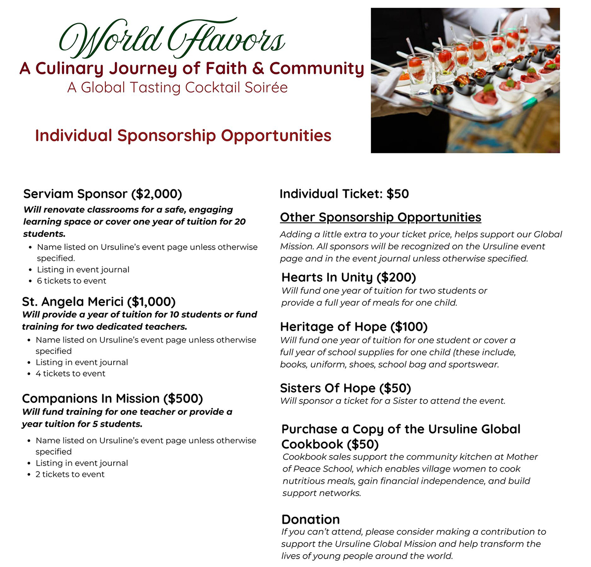 Individual Sponsorship - URSULINES of The Eastern Province